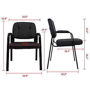 CLATINA Office Reception Guest Chair with Bonded Leather Padded Arm Rest Modern Style for Waiting Conference Room Black 1 Pack
