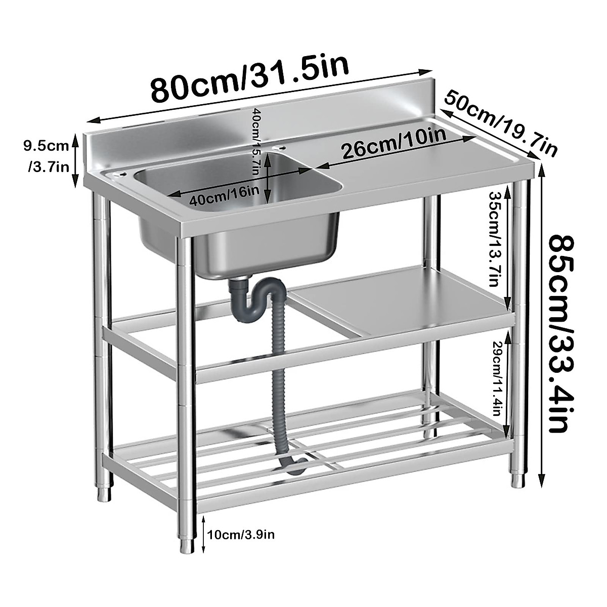 HzaiDanXin, Single Bowl Kitchen Sinks，Outdoor Sink，Outdoor Kitchen Sink，Small Rv Sink，Bar Sink Drop In，Bar Sink With Cutting Board，Laundry Tub，Free Standing Stainless-Steel Single Bowl, 31in