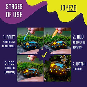 JOYEZA Rock Painting Kit Glow in The Dark, Arts and Crafts for Girls and Boys Age 6+, 12 Painting Rocks for Kids, Waterproof Paints, Kids Activities Age 6 7 8 9 10, Tween Gift Art Set