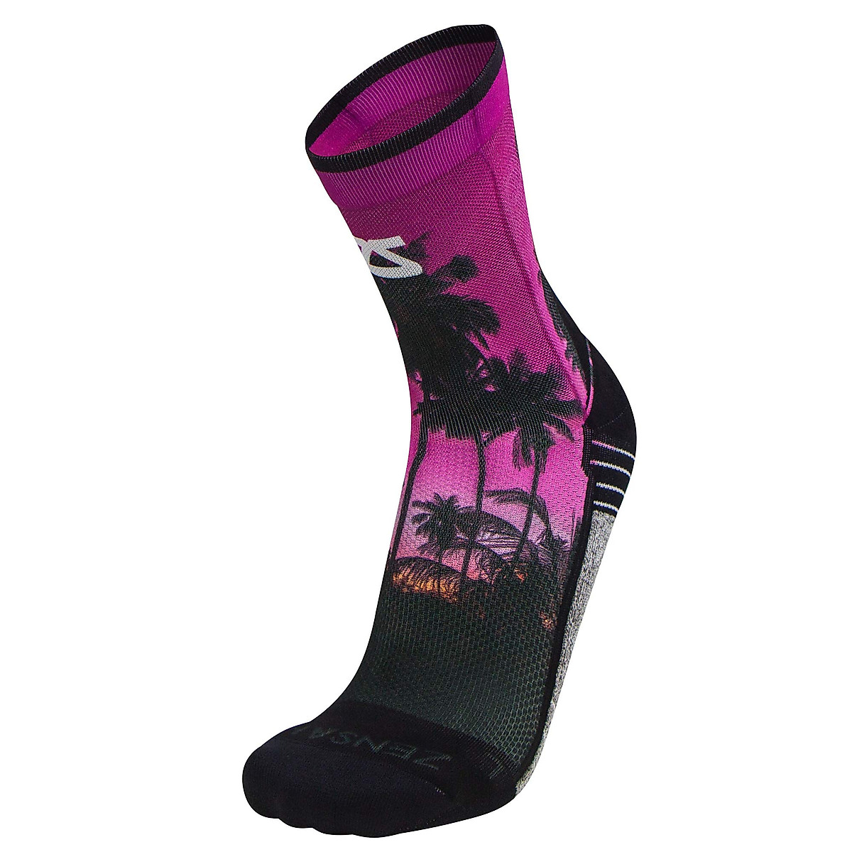 Zensah Limited Edition Running Socks - Anti-Blister Comfortable Mini-Crew Sport Socks, Moisture Wicking (Large, Tropical Palm Trees)