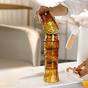 Frcctre Set of 4 Koi Fish Design Drinking Glasses, Stackable Amber Tumbler Glasses Beverage Cups Juice Tumblers Drinking Water Cups Nautical Glassware for Home, Party, Bar