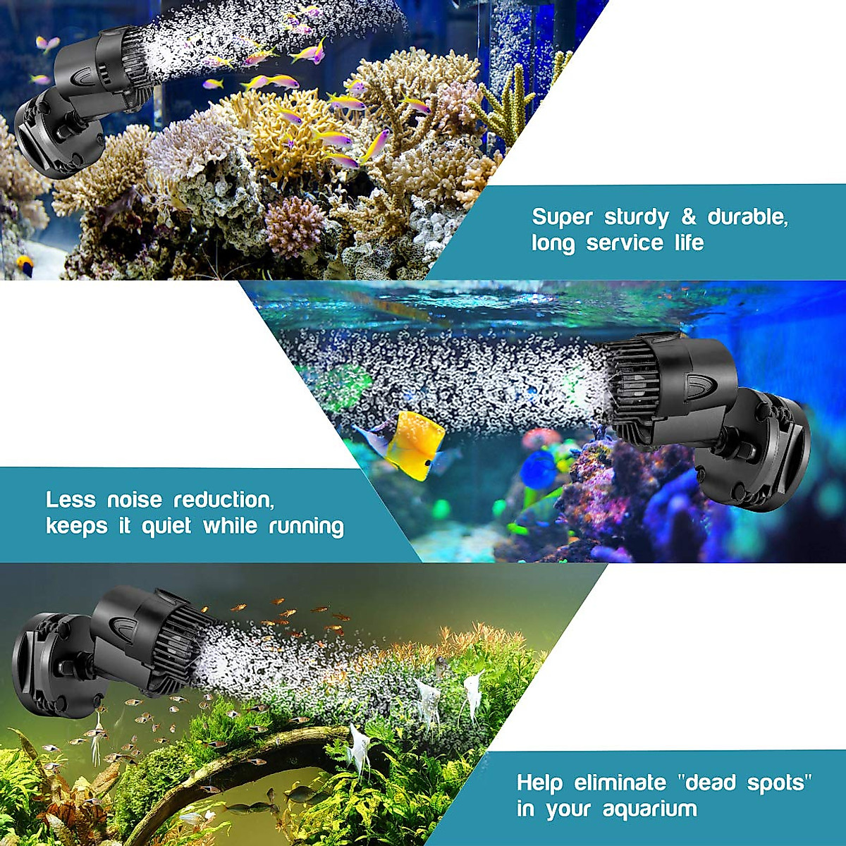 AQQA Wave Maker Pump, 530GPH Aquarium Circulation Pump 360 Degree Rotatable Submersible Powerhead Pump with Magnet Suction Base for Marine and Freshwater Aquariums（3W)