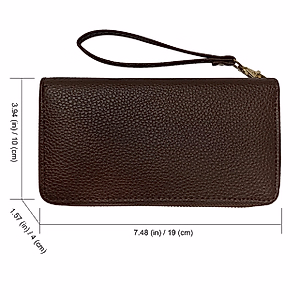 Double Zipper Wristlet Wallet Long Zip Around Clutch Travel Purse for for Cards, Cash, Checkbook, Passport (Grain-Brown 01)