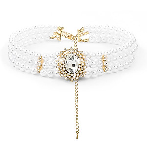 ELABEST Pearl Multi-Row Necklace Sparkly Rhinestone Choker Bling Crystal Layered Chain Dating Birthday Costume Jewelry for Women