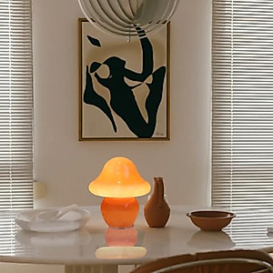 HEQET Mushroom Lamp Orange Glass Mushroom Table Lamp for Bedrooms, Living Room, Aesthetic Lamps for Bedroom, Cute Bedside Lamp