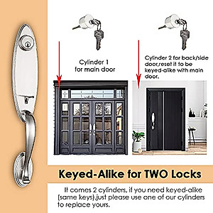 NB_Hardware 2PACK Double Door Lockset Entry Modern Handleset with Oval Knob Door Handle Satin Nickel Finish Reversible for Right and Left Handed(2 Pack(Keyed & Dummy Lockset))