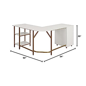 Techni Mobili L Shaped Desk - Two-Toned Computer Desk with Drawers & Storage Shelves - Simple Modern Furniture & Home Office Space Corner Table for Work & Writing