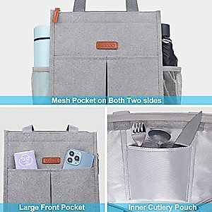 Lacdo Lunch Bag for Women Men Insulated Lunch Tote Bags Waterproof Reusable Lunch Box Soft Cooler with Pockets for Work Travel Picnic, Gray