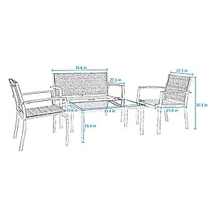Tuoze 4 Pieces Outdoor Patio Furniture Set Conversation Set with Glass Coffee Table Bistro Set with Loveseat Garden Yard Lawn and Balcony (Brown)