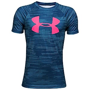 Under Armour Boys' Tech Big Logo Printed Short Sleeve Gym T-Shirt , Graphite Blue (581)/Cerise , Youth Small