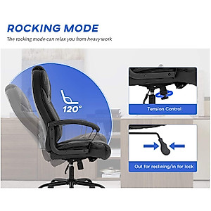 Big & Tall Home Office Chair Desk Chair Executive Chair 500LBS Ergonomic High Back Leather Computer Chair with Lumbar Support Headrest Massasge Height Adjustable Swivel Task Chair for Adult Women Men