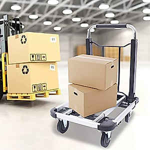 Foldable Platform Cart, 330 lbs Luggage Cart Folding Moving Dolly Luggage Trolley Push Hand Truck Telescopic Adjustment Trolley Rubber Wheel
