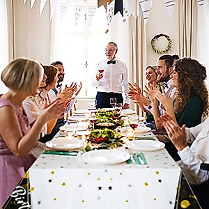 3 Pieces Happy 30th Birthday Table Cloth Covers Large Happy Birthday Tablecloths Black and Gold Birthday Party Table Covers Rectangular Plastic Tablecovers for 30th Birthday Party Decor, 54 x 108 Inch