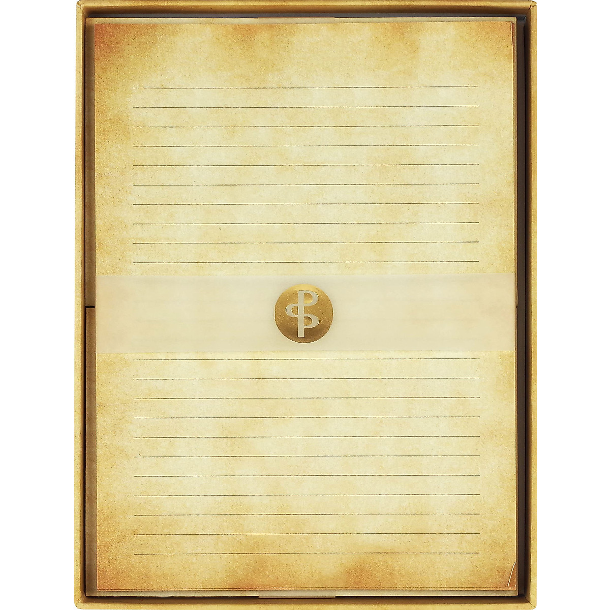 Vintage Parchment Lined Stationery Set (30 lined sheets, 24 envelopes)