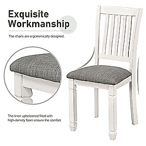 Neoclassical 7-Piece Dining Table Set, Solid Wood Kitchen Dining Room Table Set of 7, Rectangle Dining Table with 6 Upholstered Chairs and Shaped Legs, Family Dining Kitchen Set for 6