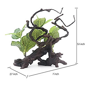 AQUA KT Reptile Terrarium Forest Tree with Plant Leaves for Amphibian Habitat Décor Lizard Snake Turtle Supplies