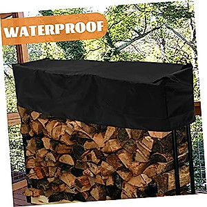 CLISPEED 4pcs Rainproof for Storage Protection Rain Cloth Stand Fireplace Cover Black Holder Fire Log Pit Rack Hoop Protector Garden Logs Duty Outdoor Oxford Heavy Covering Household Sun