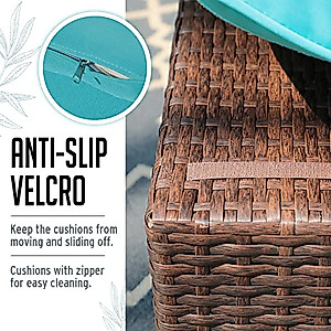 OC Orange-Casual 8 Piece Patio Sofa Set Brown Wicker Sectional Sofa with Turquoise Seat Cushions & Tempered Glass Coffee Table & Ottomans…