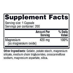 Twinlab Magnesium Caps - High Absorption Magnesium Supplement to Support Leg Cramps Relief - Magnesium Capsules for Stress Relief, 420 mg, 200 Count, 2 Pack