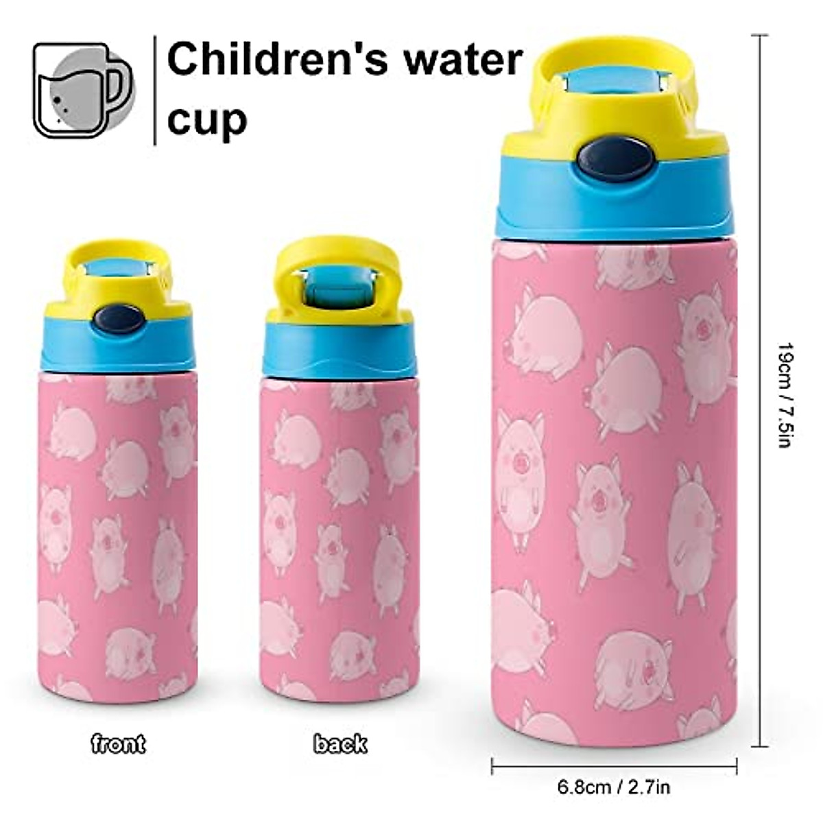 Thermos Cup 500Ml Cute Pigs Insulated Water Bottle With Straw For Sports And Travel 7.5x2.7 in
