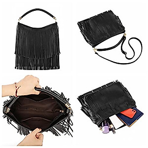 Ayliss Women Tote Shoulder Handbag Hobo Purse Crossbody Handbag Tassel PU Leather Fashion Top Handle Bag Satchel (Black)