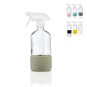 Just Like Joan 16 oz Glass Spray Bottles for Cleaning Solutions Clear Empty Spray Bottles with Sage Green Silicone Sleeve Essential Oils, Plants, Mist Sprayer Bleach Refillable Reusable Container Food