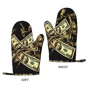 Dollar Sign Money Printed Oven Mitts Heat Resistant Oven Gloves Non-Slip Silicone Kitchen Gloves for Cooking Baking BBQ Gloves 1 Pair
