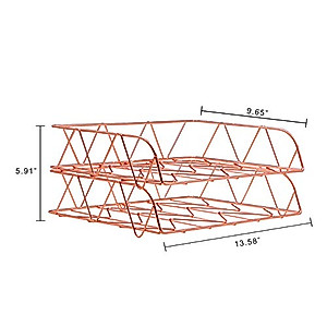 PAG 2 Packs Desktop File Organizer Metal Stackable Horizontal Letter Tray Paper Holder Rack, Rose Gold