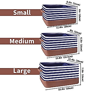 Foldable Storage Bin | Collapsible Sturdy Fabric Storage Basket Cube W/Handles for Organizing Shelf Nursery Toy Closet (BLUE STRIPS, 11.5"+13"+16")