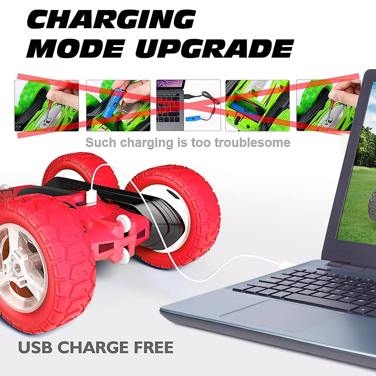 Tecnock Remote Control Car, RC Cars Double Sided 360° Rotating Car Toys, Gesture Sensing RC Stunt Car with Headlights Wheel Lights, Ideal Gifts for Boys Girls