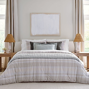 Nate Home by Nate Berkus 250TC Glen Plaid Duvet Cover Set | All-Season Cotton - Twin Size - from mDesign - 2 Piece - Includes 1 Duvet Cover, 1 Pillow Sham, Pearl Multi (Cream/Beige)