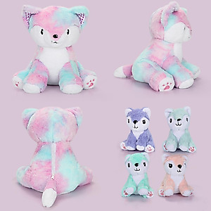 Pegmapri Rainbow Fox Stuffed Animals, Mommy Fox Plush with 4pcs Cute Baby Fox Plushie Set for Boys Girls