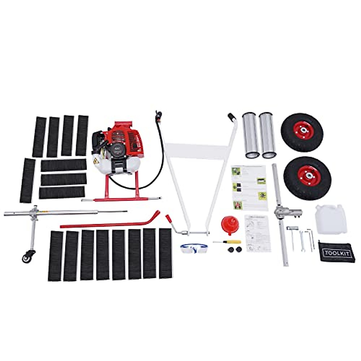 Gas Power Hand Held Walk Behind Sweeper,1.7HP 43CC 2 Stroke Park Garden Cleanning Sweeper Machine Set for Sidewalk Grass Snow Cleaning Lawn