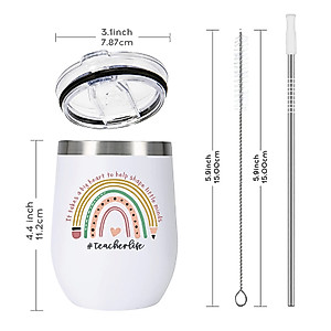 Ugiftcorner Teacher Gifts for Women Teacher Tumbler Teacher Appreciation Gifts for Christmas Thank You Graduation Birthday Gifts for Teacher Stainless Steel Wine Tumbler Cup White 12 OZ