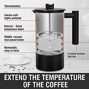 qidcfe French Press Coffee Maker ，304 Grade Stainless Steel Insulated ， Easy To Clean Removable Bottom，42oz(1.2L) Coffee Press for Home Office，Dishwasher Safe (black)