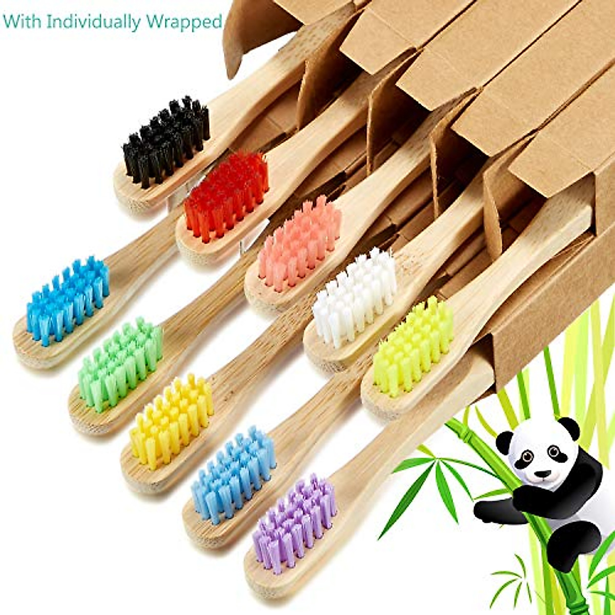 10 Pieces Kids Bamboo Toothbrush Natural Soft Bristle Toothbrush Wooden Toothbrushes Toddlers Adults Natural Wood Organic Toothbrush BPA-Free Color Travel(Kids)