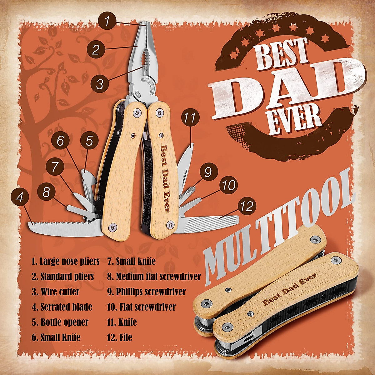 UNBOXMENT Dad Gifts, Best Dad Ever Gifts Basket, Retro Vintage Birthday Gifts for Dad Men, Fathers Day, Tumbler Mug, Multitool, Keychain, Card, with Stylish Gift Box
