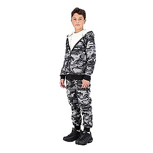 TONY HAWK Boys Hoodie and Jogger Set | Fleece Sherpa Lined Hooded Sweatshirt and Sweatpants for kids (Black Camo, 7)