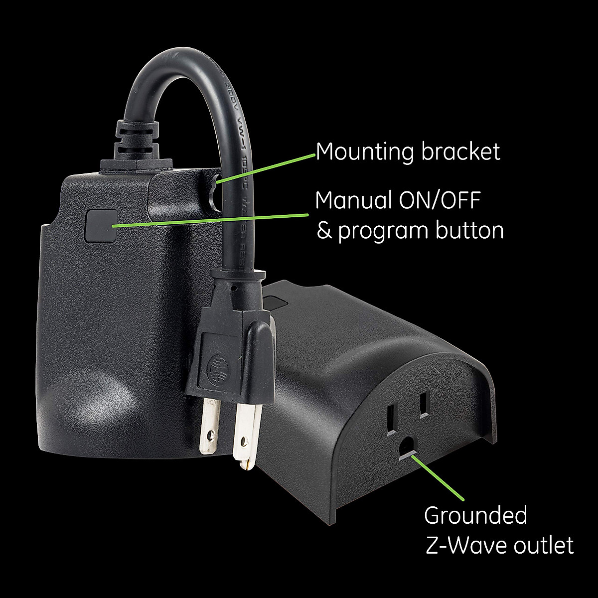 Enbrighten Z-Wave Plus Smart Outdoor Switch, 1-Outlet Plug-In (2nd Gen.), Weather-Resistant, Works with Alexa, Google Assistant, for Landscape & Seasonal Lighting, ZWave Hub Required, 14298,Black