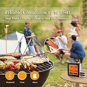 Wireless Meat Thermometer with Dual Probe for Grill BBQ Baking, Large LCD Display, Dual Time Alarm, Smart Instant Cooking Thermometer