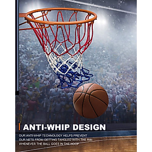 XXXYYY Basketball Net Replacement Heavy Duty, 2023 Professional On-Court Quality [6.88Ounce], Fits Outdoor Indoor Standard Rim, All Weather Anti Whip -12 Loops (Red White Blue)