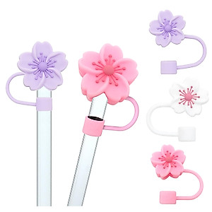 BTYHAOS Silicone Straw Cover Cap for Stanley Cup, Straw Topper Compatible with 10mm 30&40 Oz Stanley Tumbler, Dust-Proof Reusable Straw Tips Lids (Purple Flower 3pc)