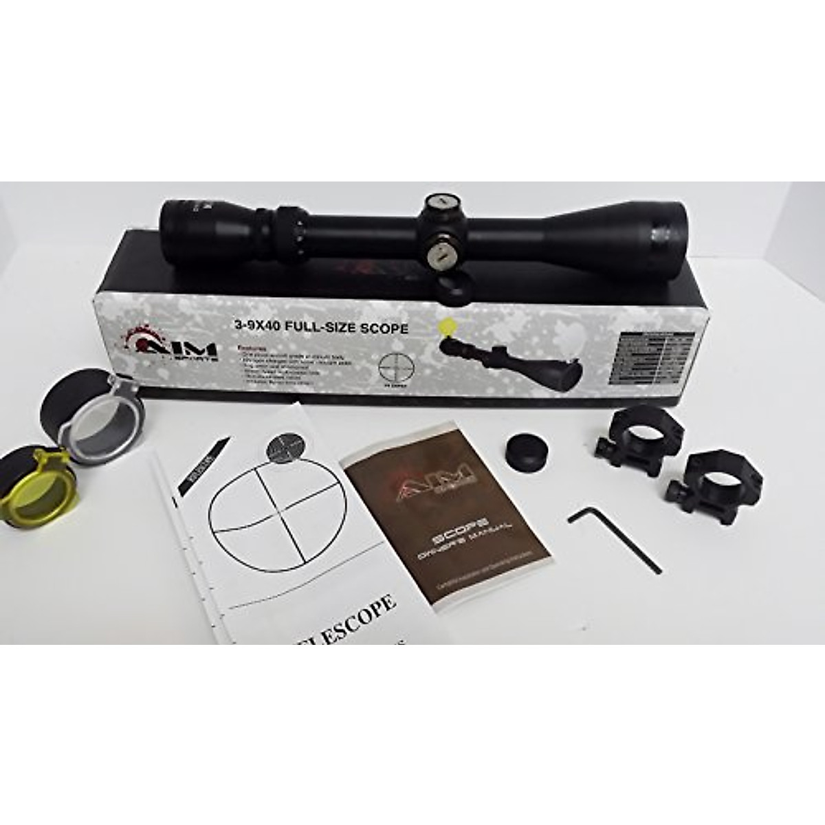 AIM SPORTS 3-9X40 P4 Sniper Scope with Flip-Up Lens and Rings
