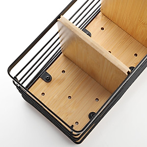 ALOCEO Kitchen Utensil Holder for Countertop - Large Matte Black Utensil Holder with Wooden Base - Multifunctional Farmhouse Cooking Utensil Organizer, Rustic Cooking Utensil with 4 Compartments