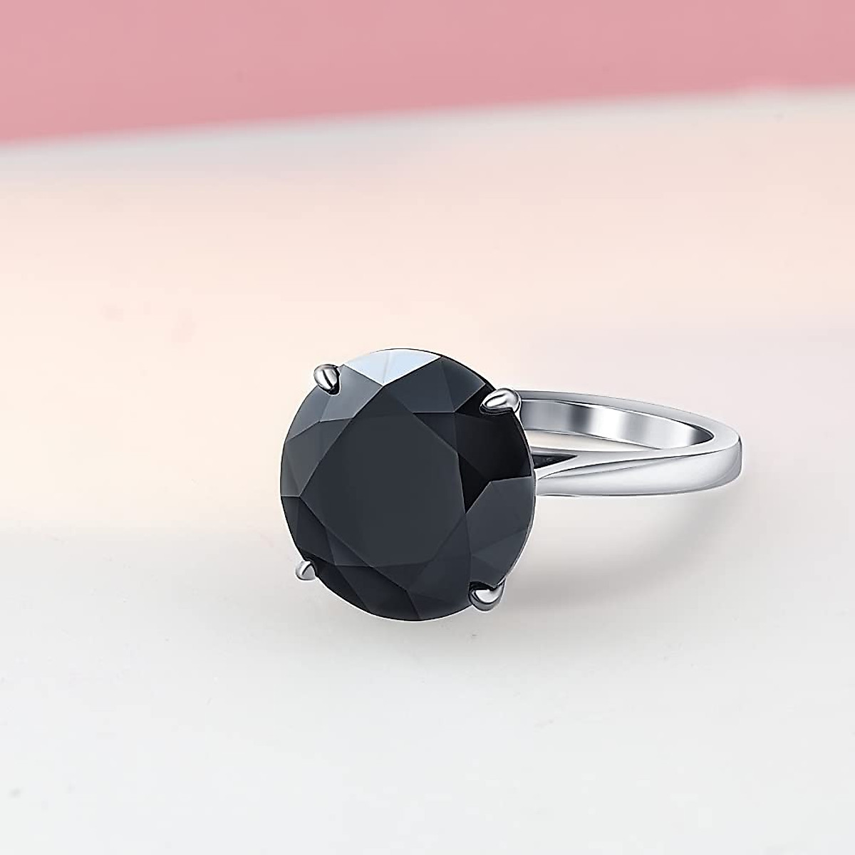 8 Ct Black Moissanite Solitaire Engagement Ring 10k White Gold - Size 7