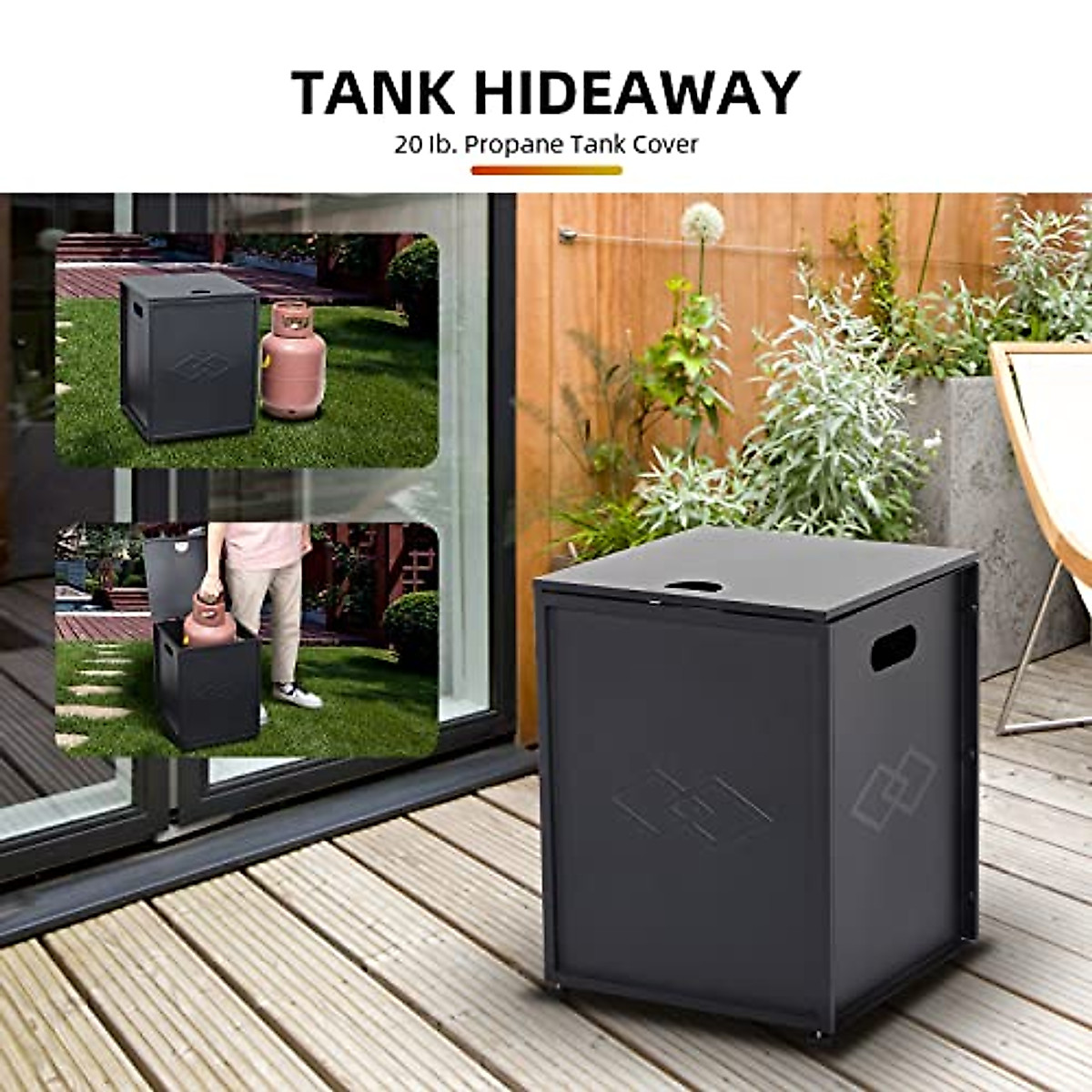 PioneerWorks Propane Metal Tank Cover Table for Gas Fire Pits, Gas Tank Holder Storage Side Table for 20 Pound Propane Tank, 16-inch Hideaway Table with Side Handles