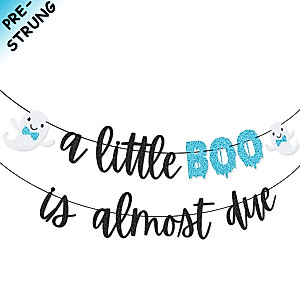 Blue Black A Little Boo is Almost Due Banner Garland for Halloween Boy Baby Shower Decorations