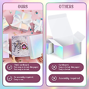 Fulmoon 5 Pcs Holographic Sliver Nesting Gift Boxes Square Gift Boxes with Lids Set 5 Assorted Sizes Laser Square Stacking Boxes with Ribbon for Wedding Festival Birthday Party Presents Keepsake