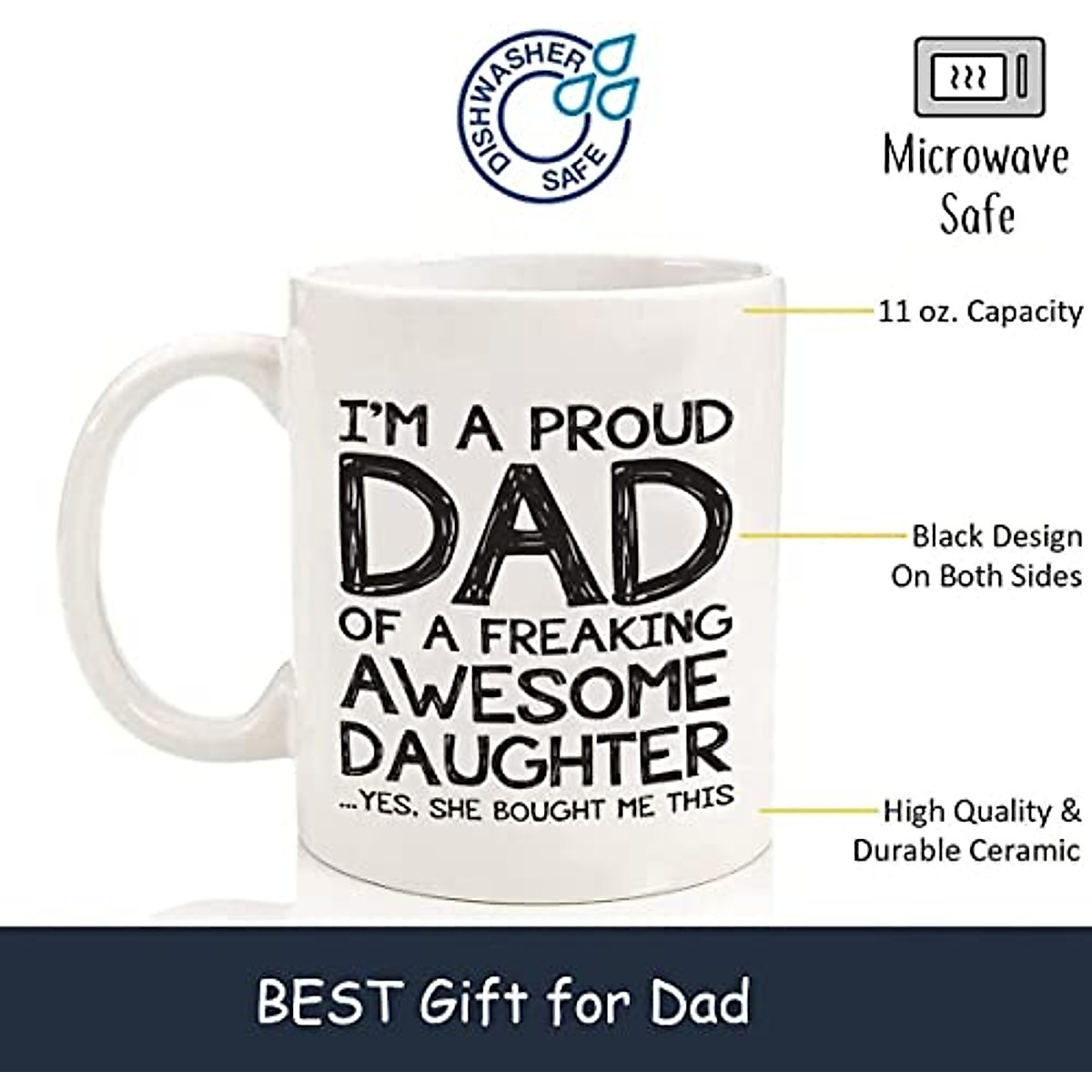 Generic Funny Coffee Mug Best and Cool Proud Dad Of A Awesome Daughter Gifts for Dad from Daughter son for Father's Day Birthday Christmas New Year Present Idea for Men, Him Funny Novelty Tea Cup