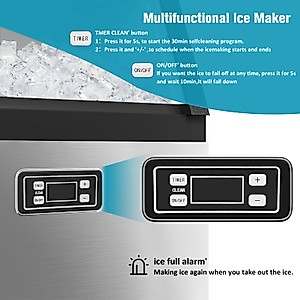 Erivess 120 lbs/24H Commercial Ice Maker,48 Cubes/11mins, 33 lbs Ice Storage Capacity, Counter Ice Maker Self Cleaning, 24 Hour Timer Stainless Steel Freestanding Ice Maker Machine (120lbs/day)